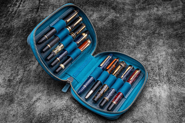 Expansi-Pouch Leather Wide 10 Slots Pen Case - A6 Zip Folio - Blue ...