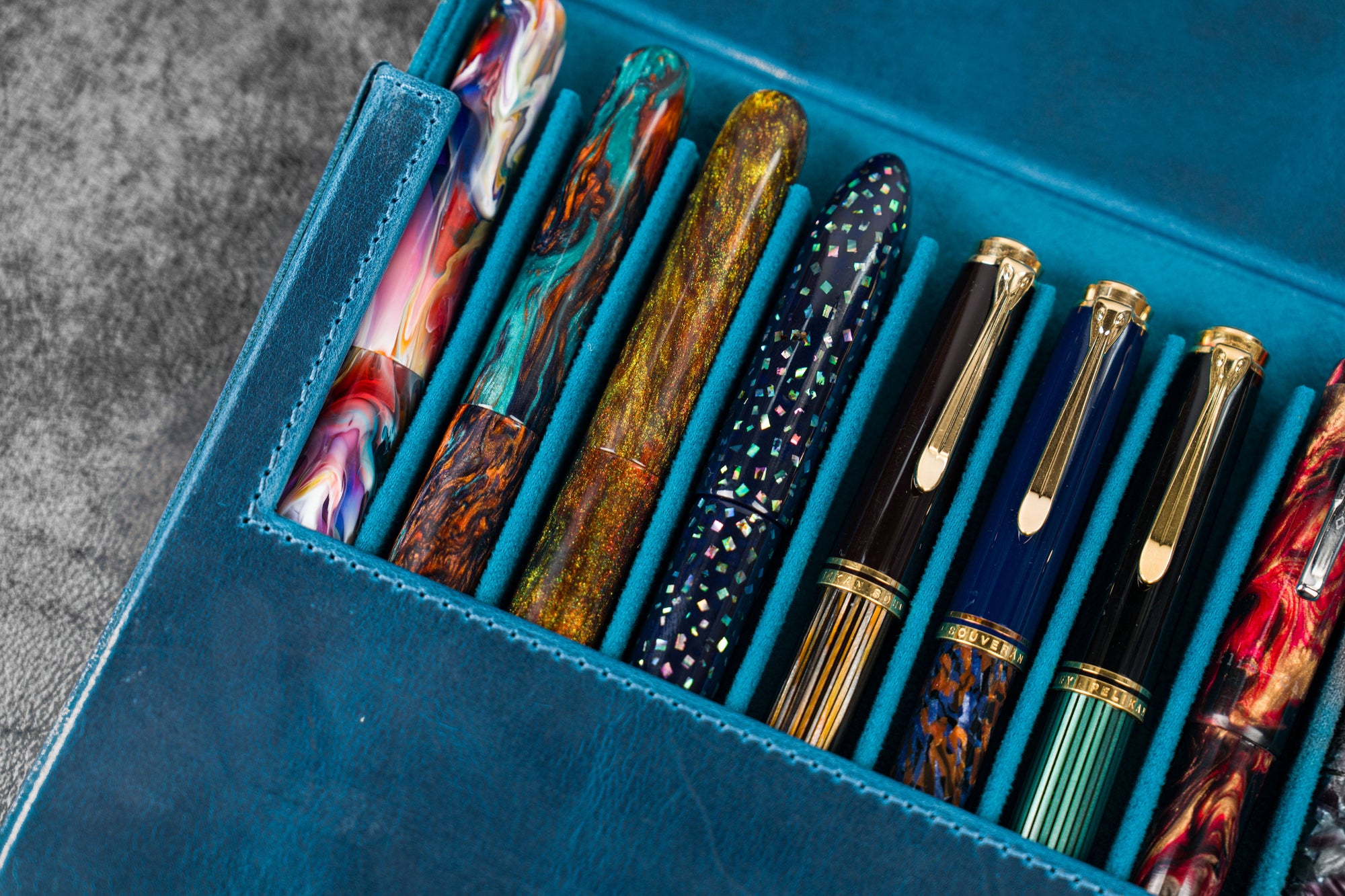 Leather Magnum Opus 12 Slots Hard Pen Case with Removable Pen Tray - C ...