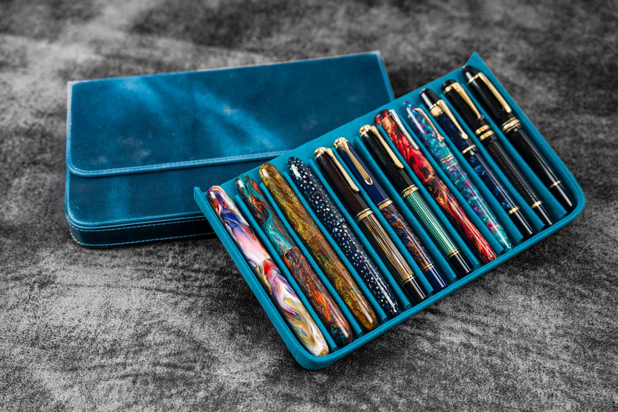 Leather Magnum Opus 12 Slots Hard Pen Case with Removable Pen Tray - C ...