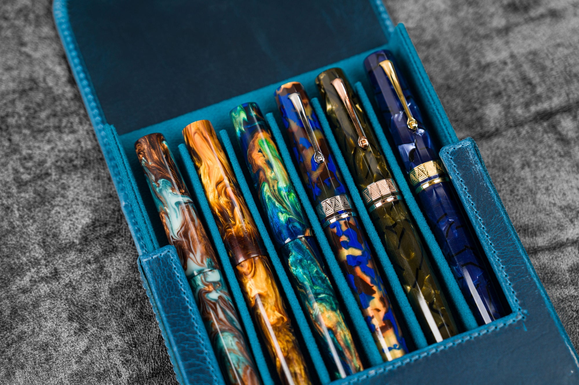 Leather Magnum Opus 6 Slots Hard Pen Case with Removable Pen Tray - C ...