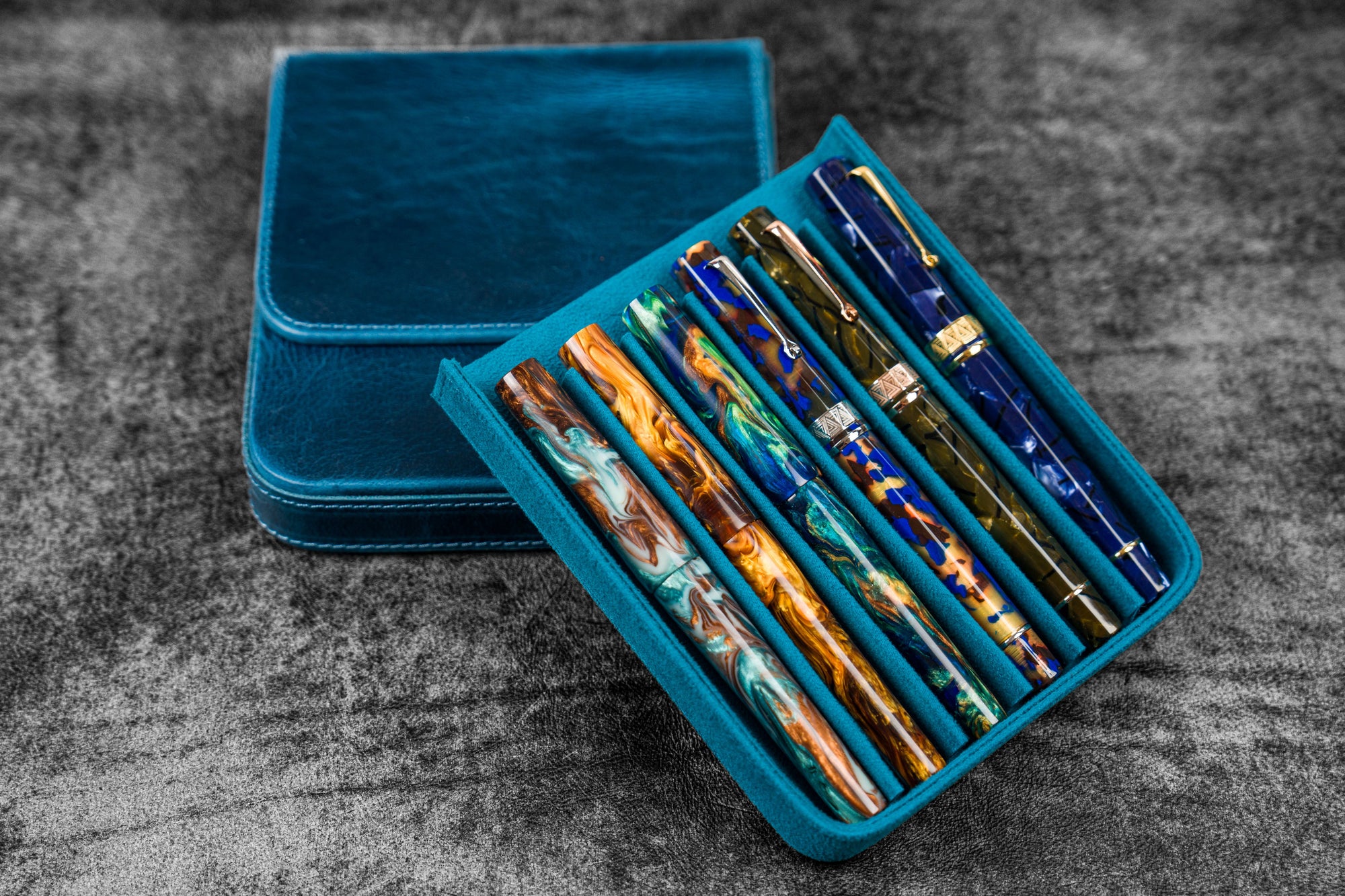 Leather Magnum Opus 6 Slots Hard Pen Case with Removable Pen Tray - C ...