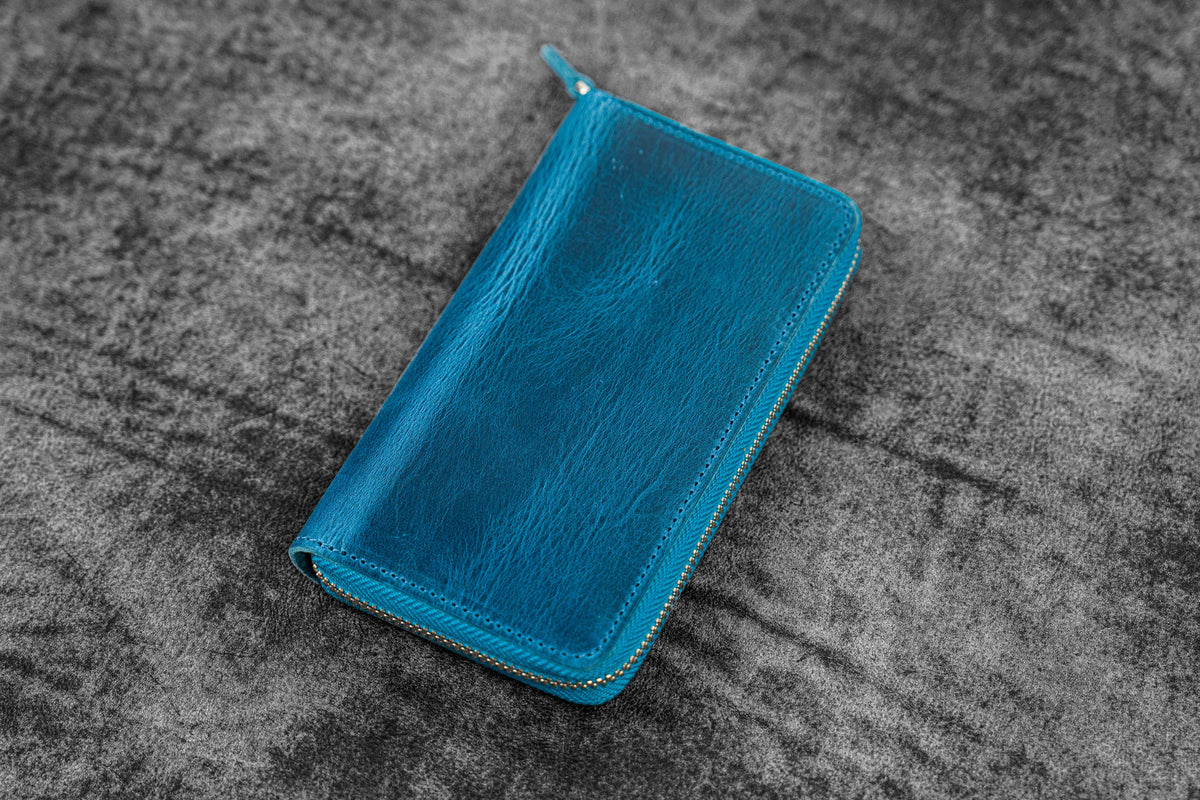 Ocean Blue - Leather Zippered 3 Slots Pen Case | Galen Leather