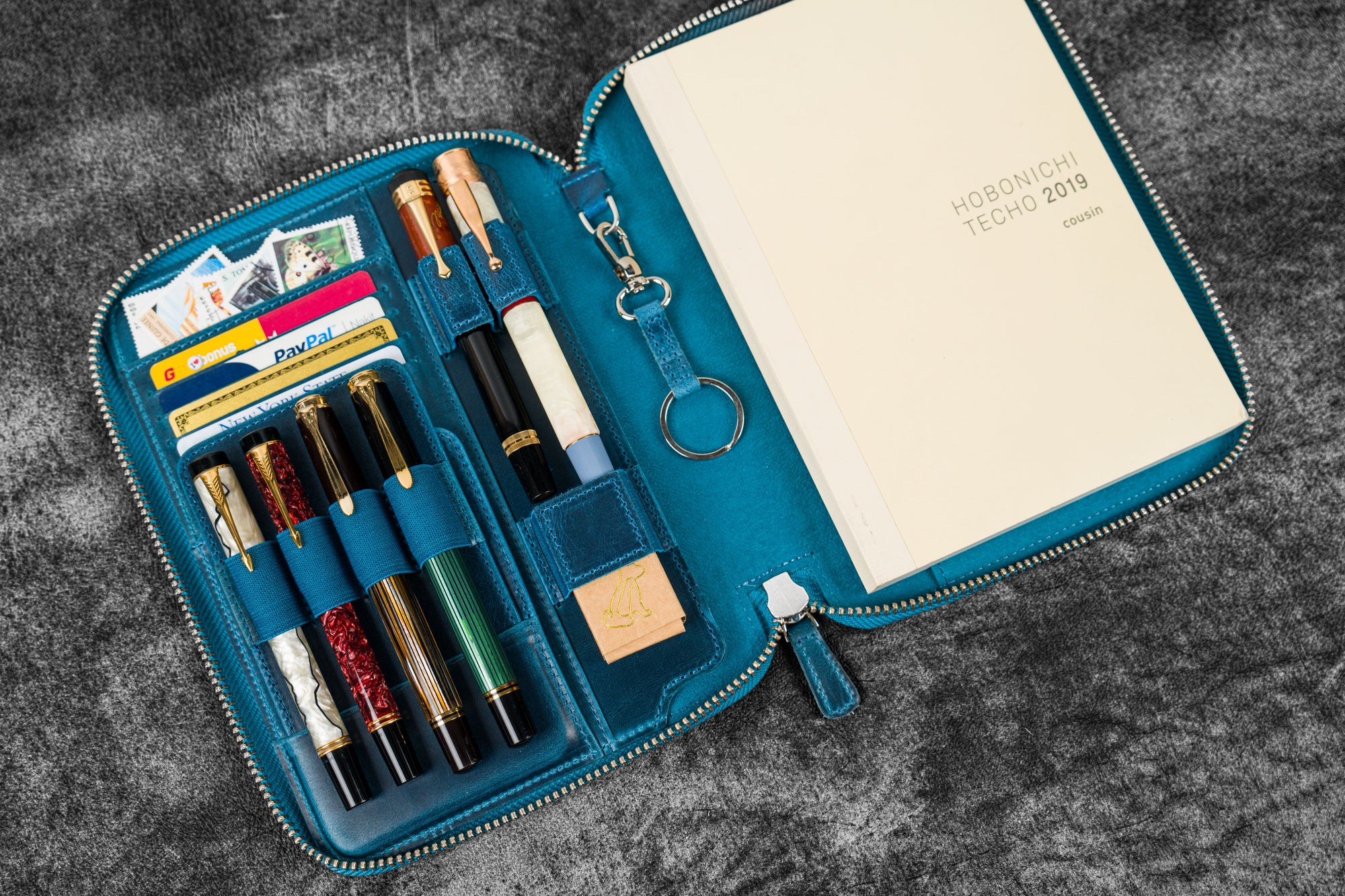 A5 Ocean Blue Leather Zip Folio - Galen Leather