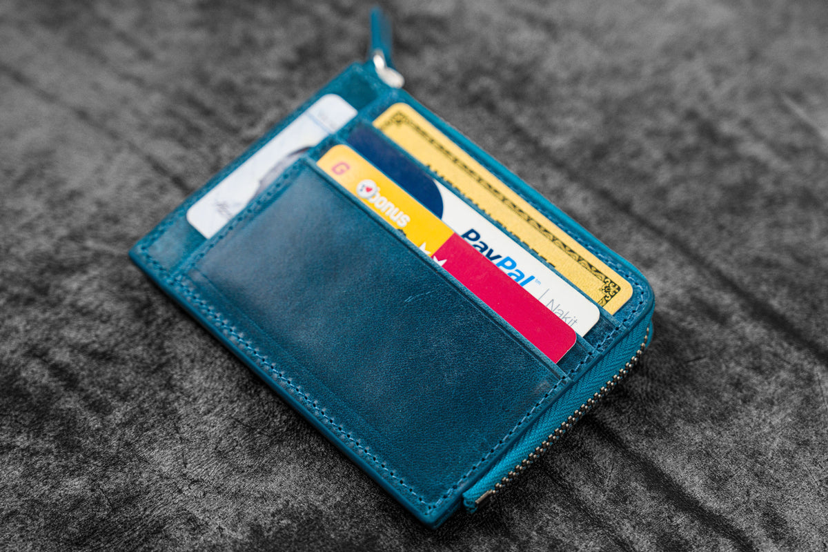 Blue Leather Zip Around Wallet for Men & Women - Galen Leather
