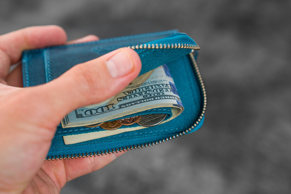 Blue Leather Zip Around Wallet for Men & Women - Galen Leather