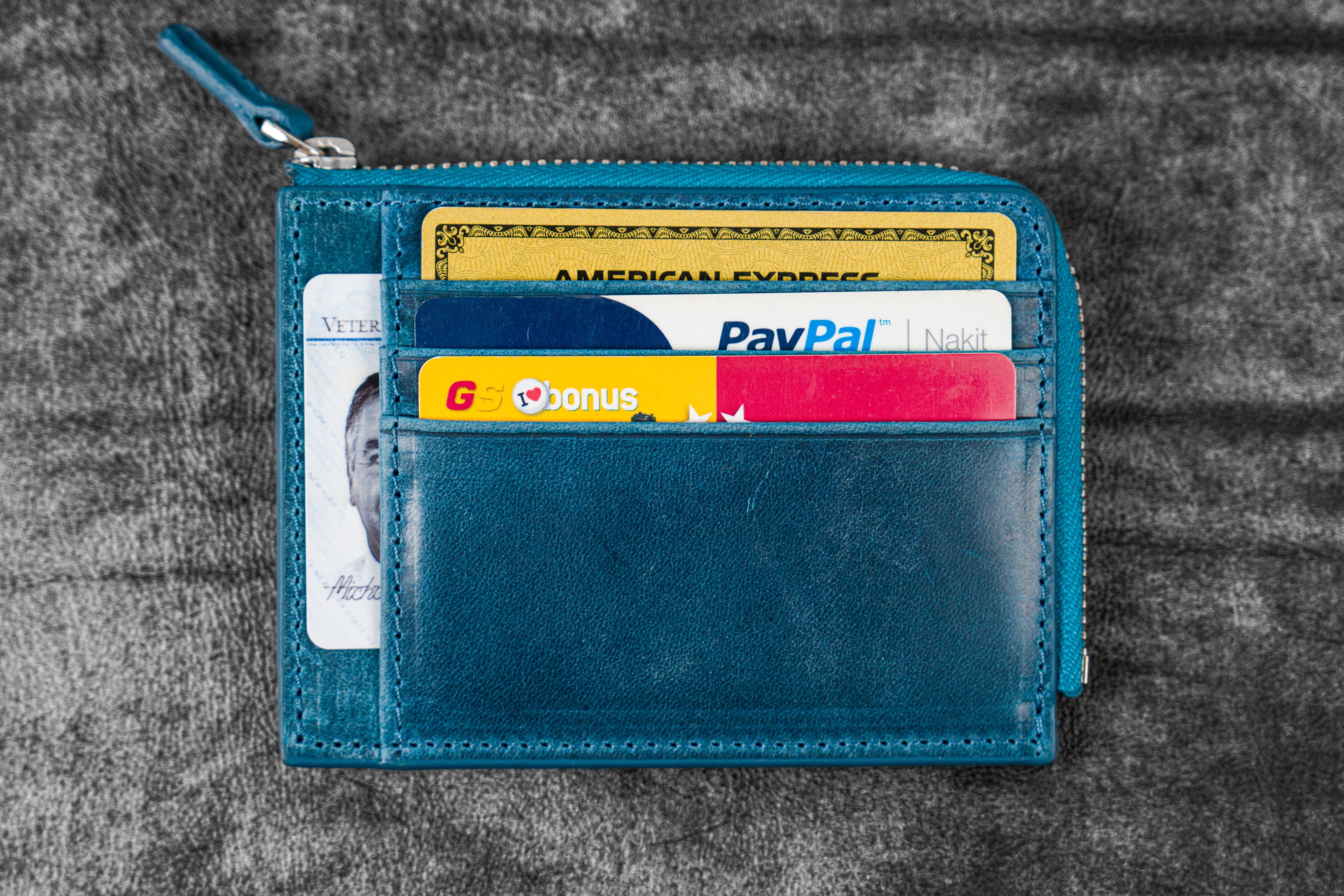 Blue Leather Zip Around Wallet for Men & Women - Galen Leather