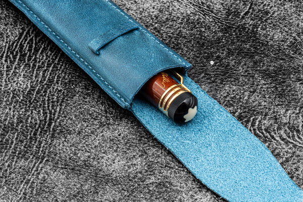 Vintage Slim Leather Pen Sleeve for Single Pen - C.H. Ocean Blue ...