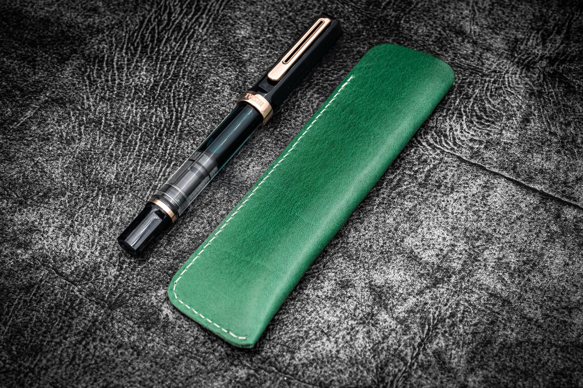 Leather Single Fountain Pen Case/Pen Pouch - Black - Galen Leather