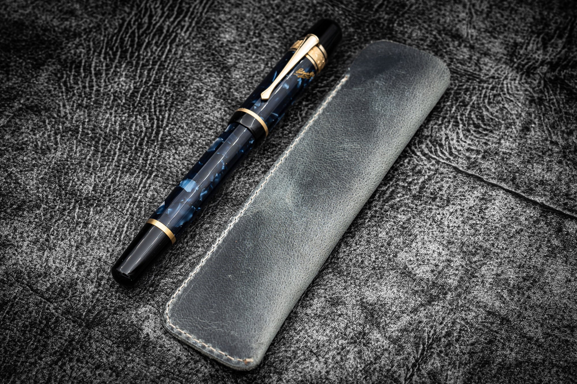 Leather Single Fountain Pen Case/Pen Pouch - Black - Galen Leather