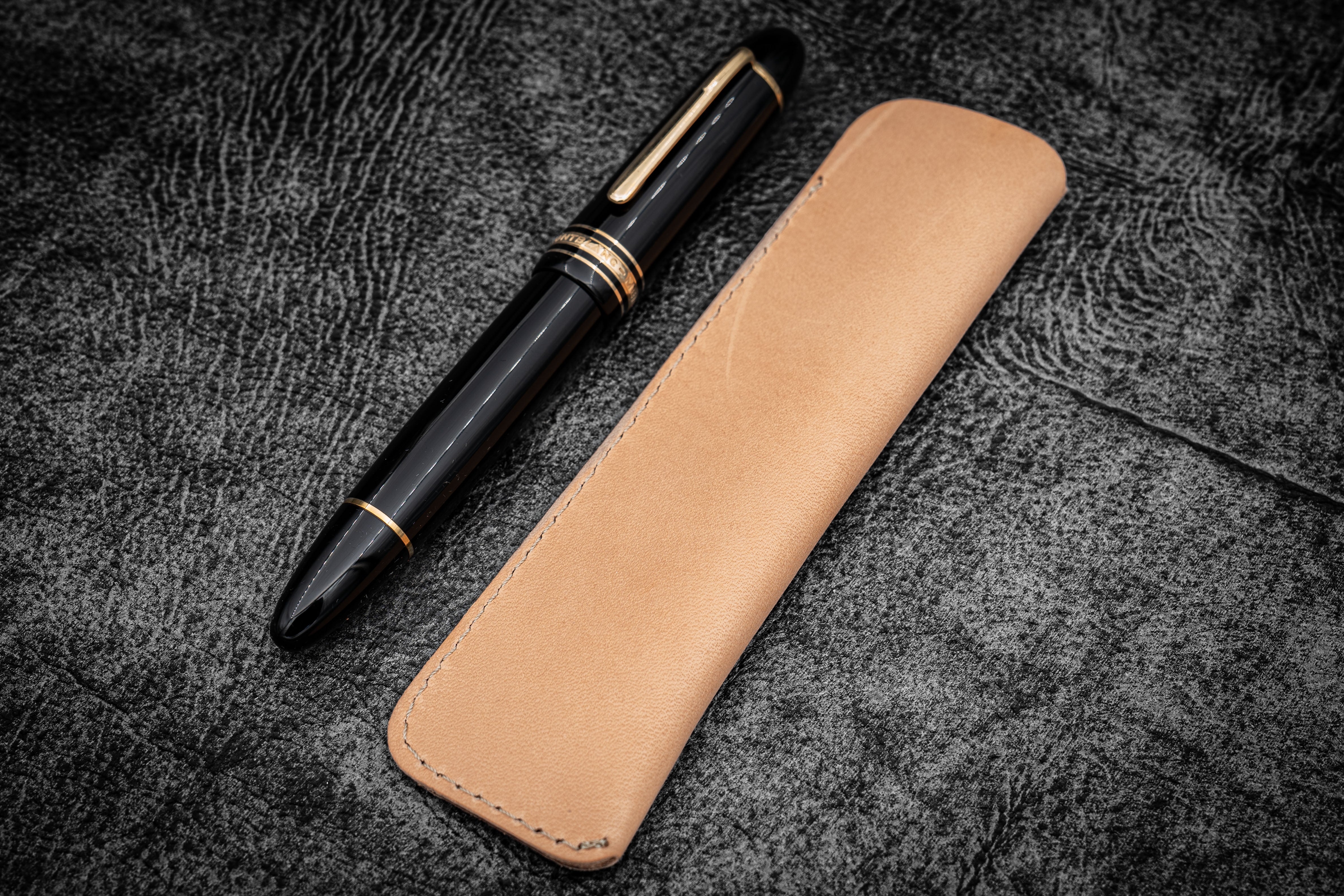 Leather Single Fountain Pen Case/Pen Pouch - Black - Galen Leather