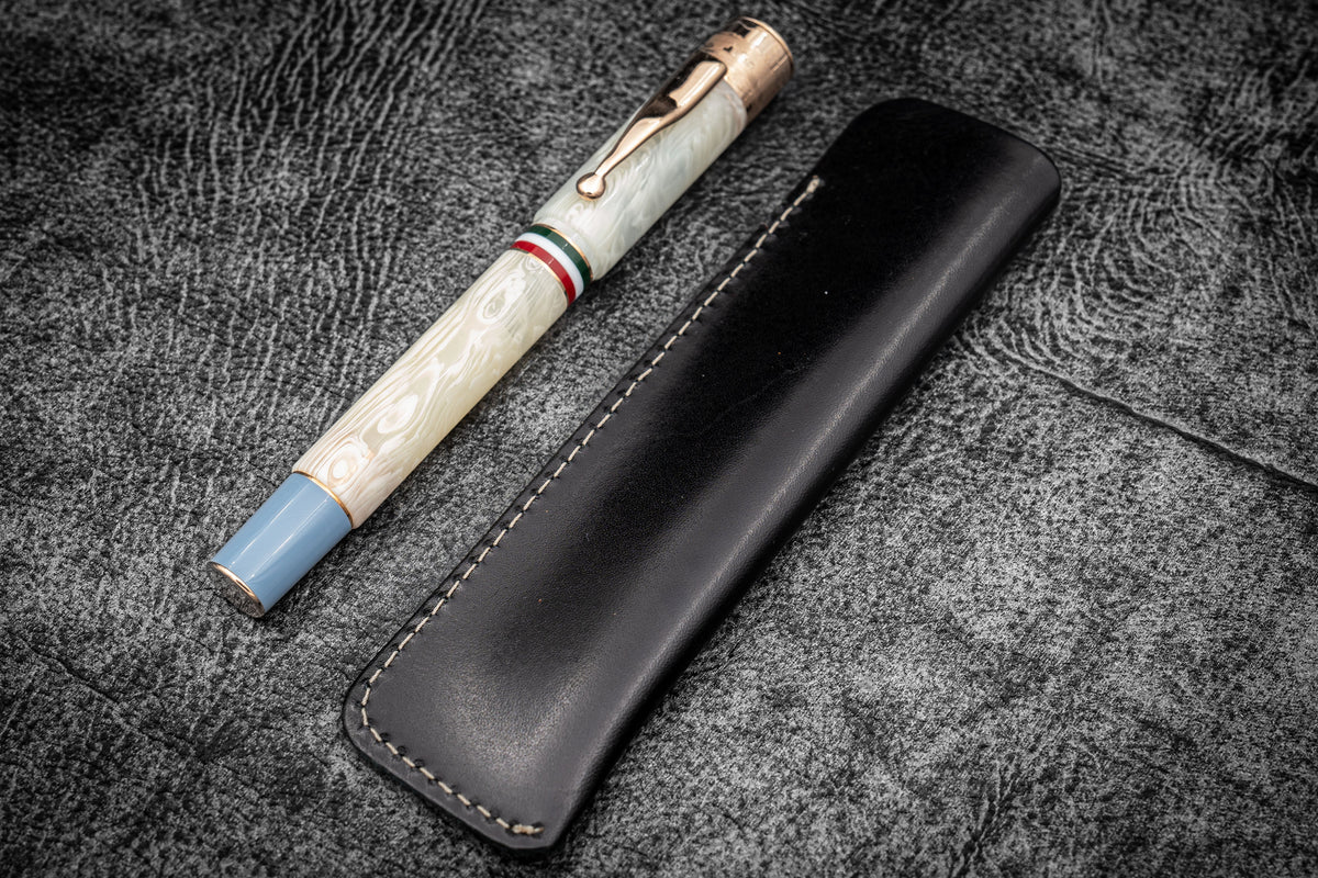 Leather Single Fountain Pen Case/Pen Pouch - Black - Galen Leather