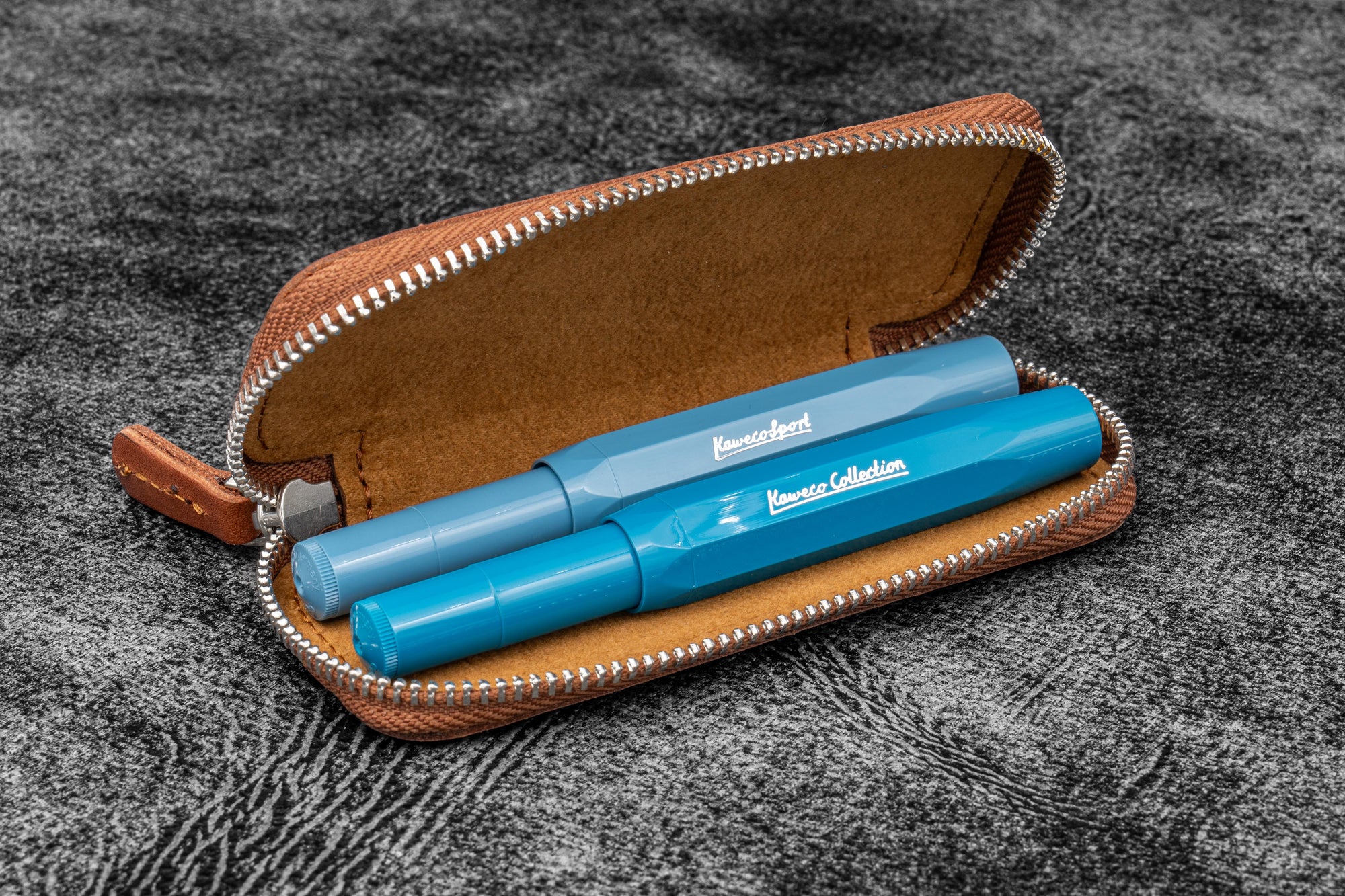 Handmade Purple Leather Zippered Double Pen Case for Kaweco Pens ...