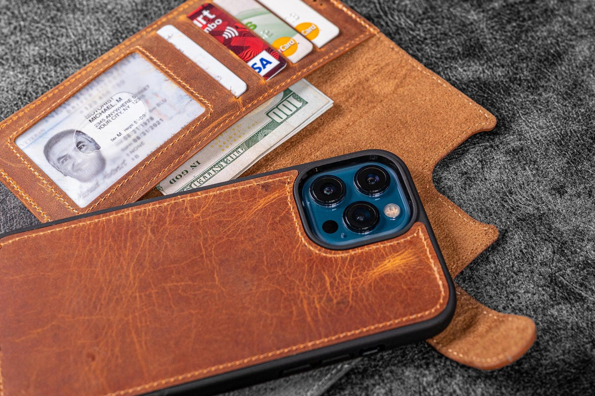 iPhone 13 Pro Max Leather Case - with Detachable Wallet | Galen Leather