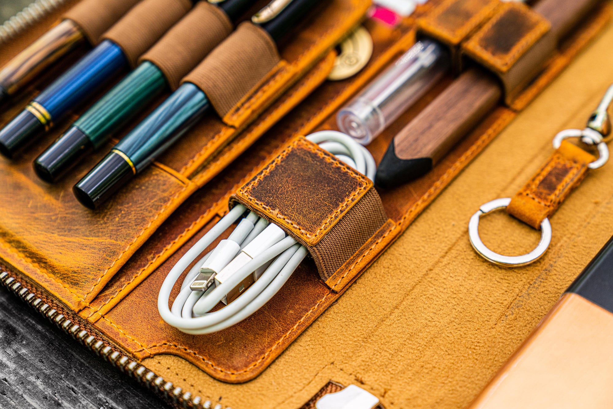 Brown Leather Zippered A5 Notebook Padfolio - Galen Leather