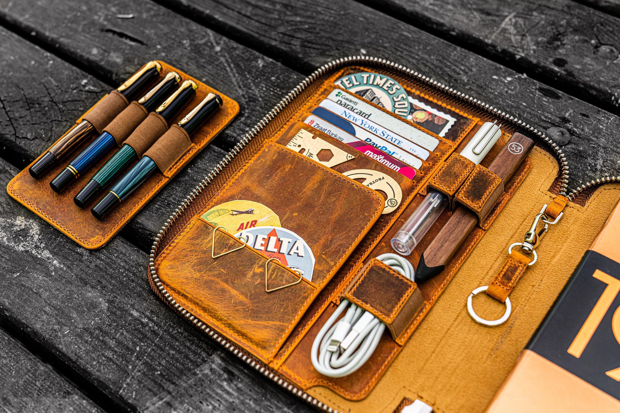 Brown Leather Zippered A5 Notebook Padfolio - Galen Leather