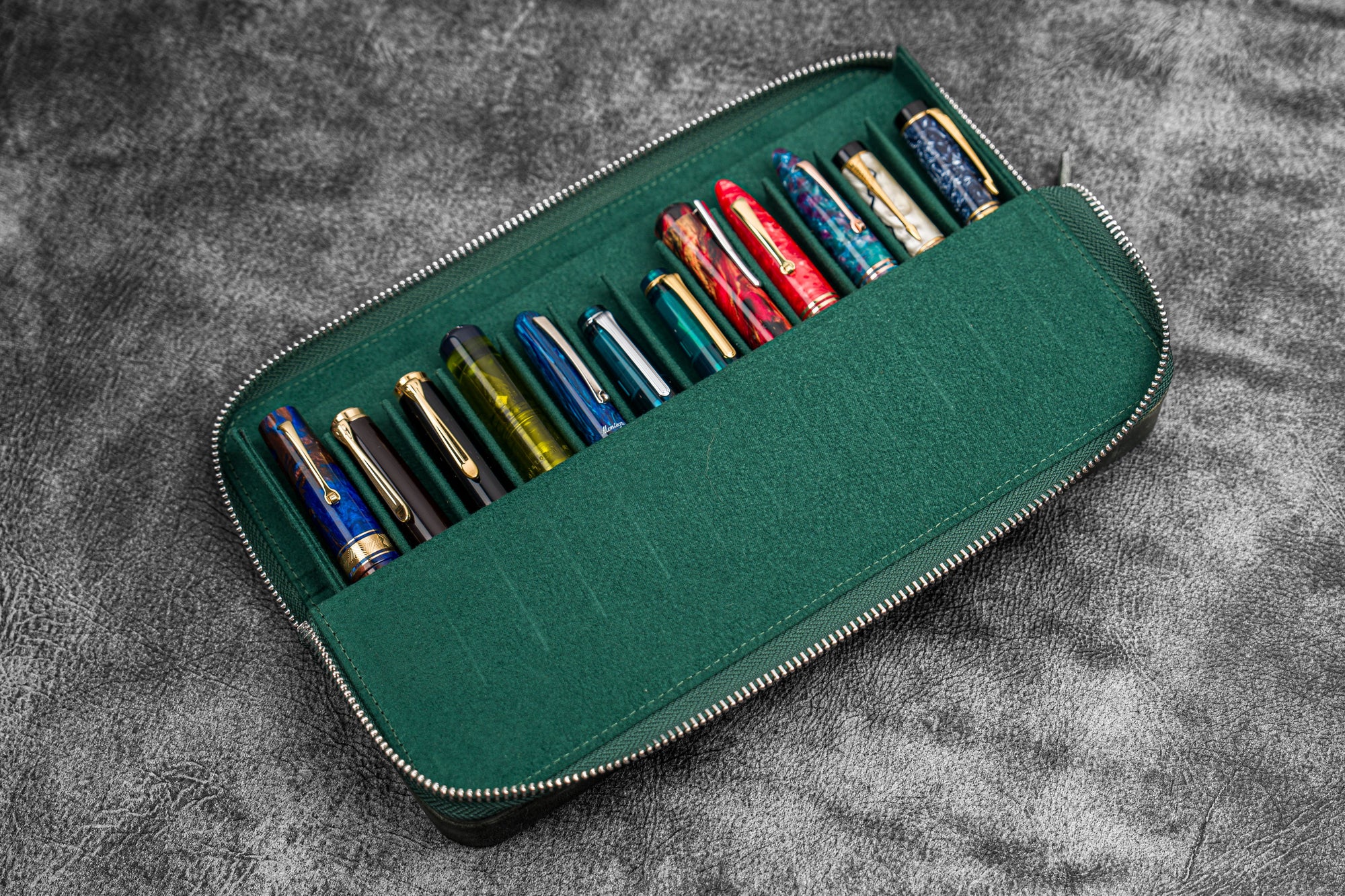 Leather Zippered Magnum Opus 12 Slots Hard Pen Case with Removable Pen ...