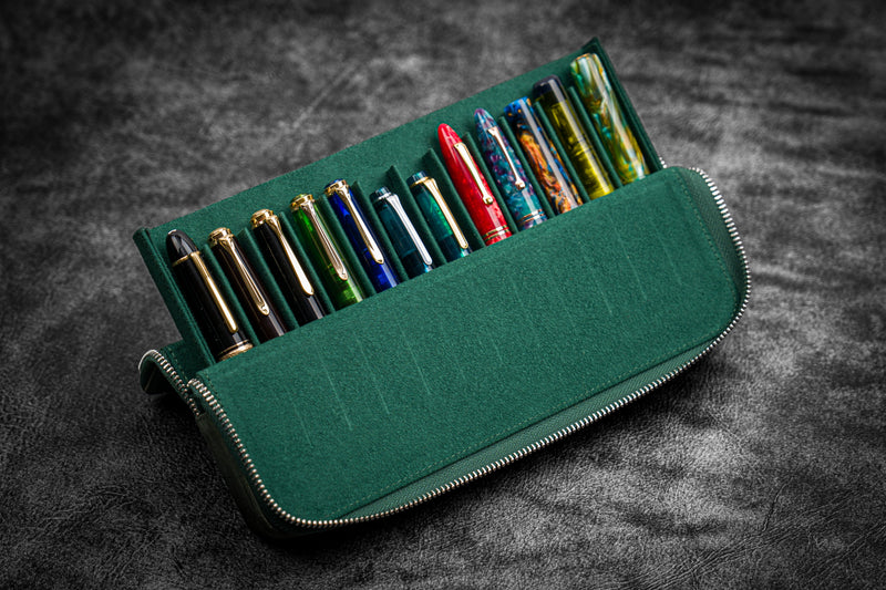 Leather Zippered Magnum Opus 12 Slots Hard Pen Case with Removable Pen ...
