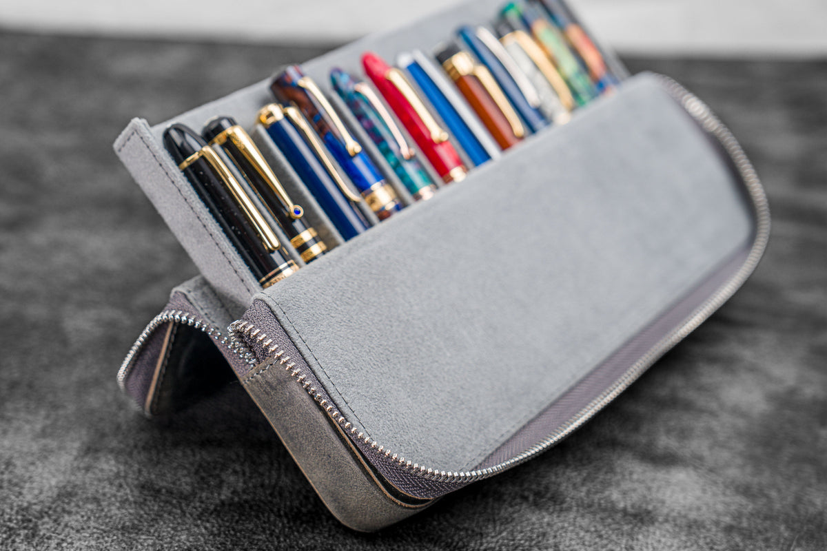 Leather Zippered Magnum Opus 12 Slots Hard Pen Case with Removable Pen ...