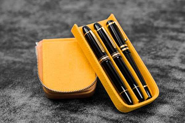 Undyed Leather Hard Pen Carry Case with Removable 3 Slots Tray - Galen ...