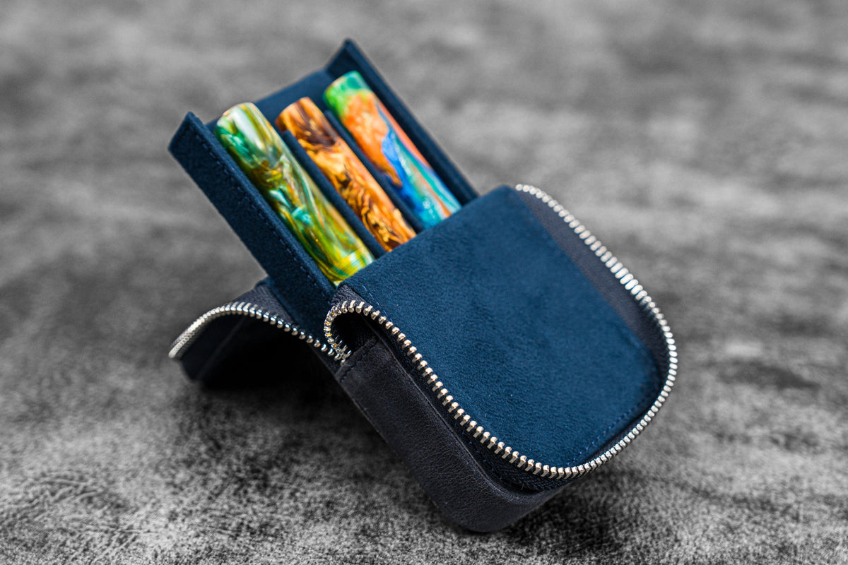 Leather Zippered Magnum Opus 3 Slots Hard Pen Case with Removable Pen ...