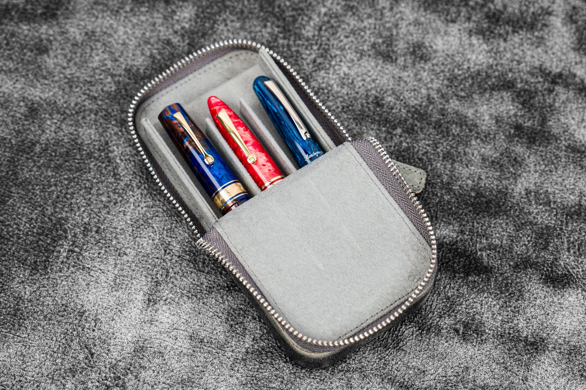 Leather Zippered Magnum Opus 3 Slots Hard Pen Case with Removable Pen ...