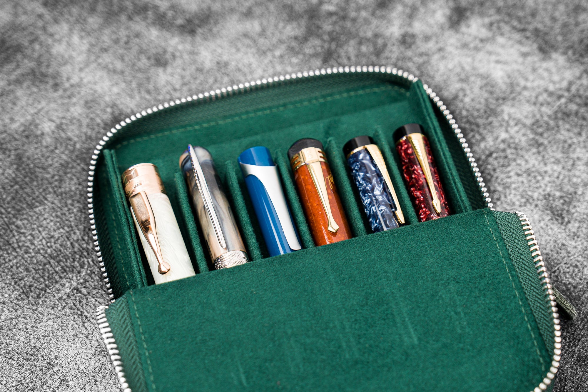 Leather Zippered Magnum Opus 6 Slots Hard Pen Case with Removable Pen ...