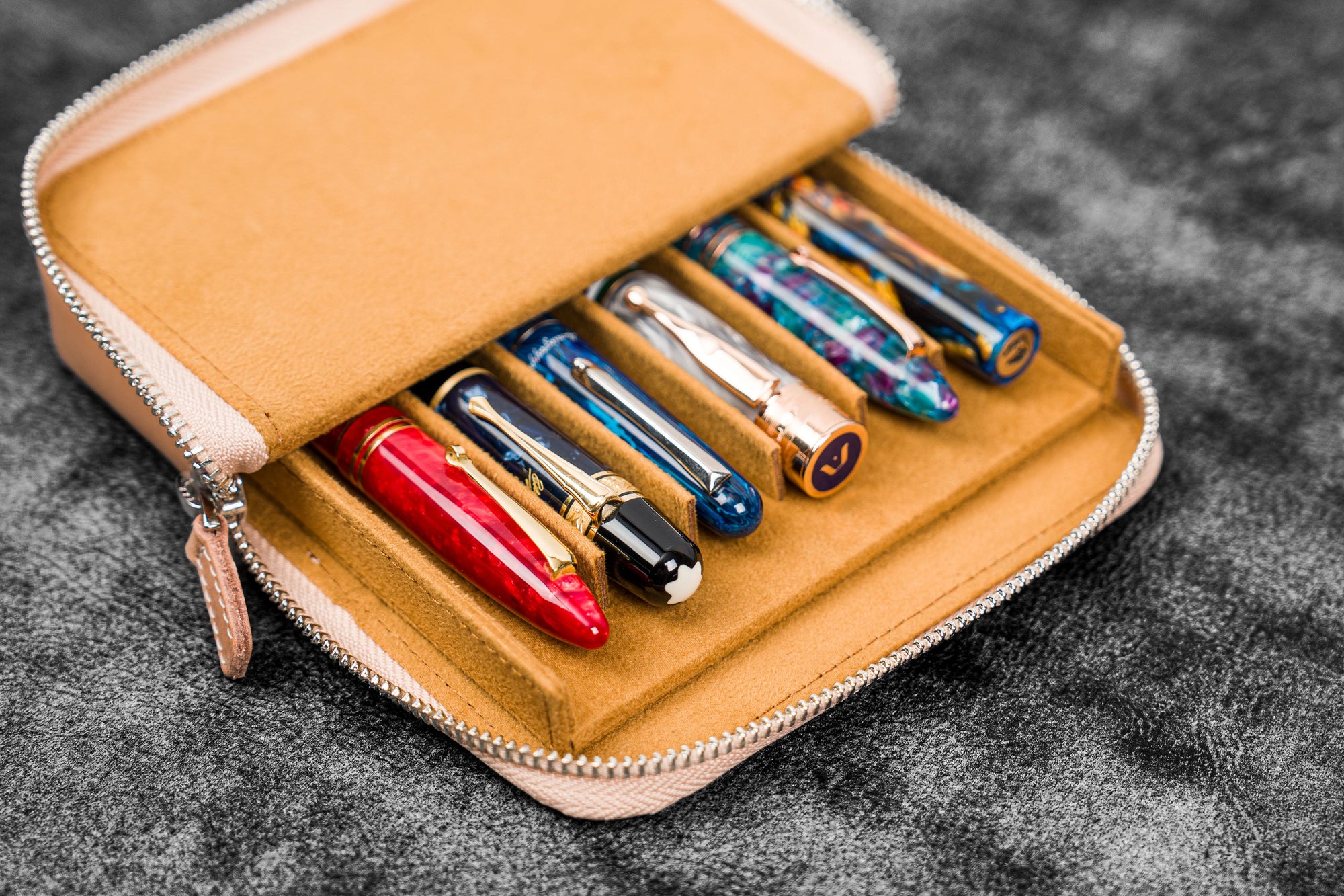 Leather Zippered Magnum Opus 6 Slots Hard Pen Case with Removable Pen ...