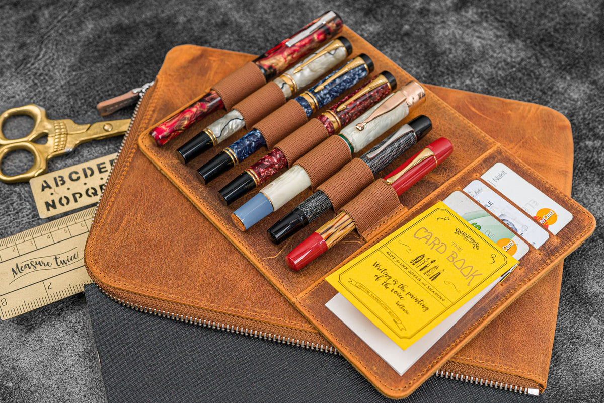 Leather Zippered Writer's Bank Bag - Pen Pouch - Crazy Horse Brown ...