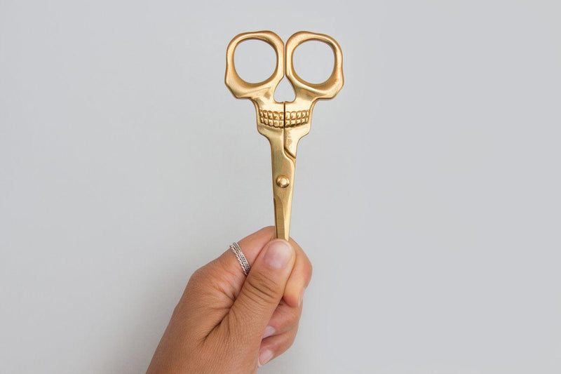 Skull Scissors Brass - Galen Leather