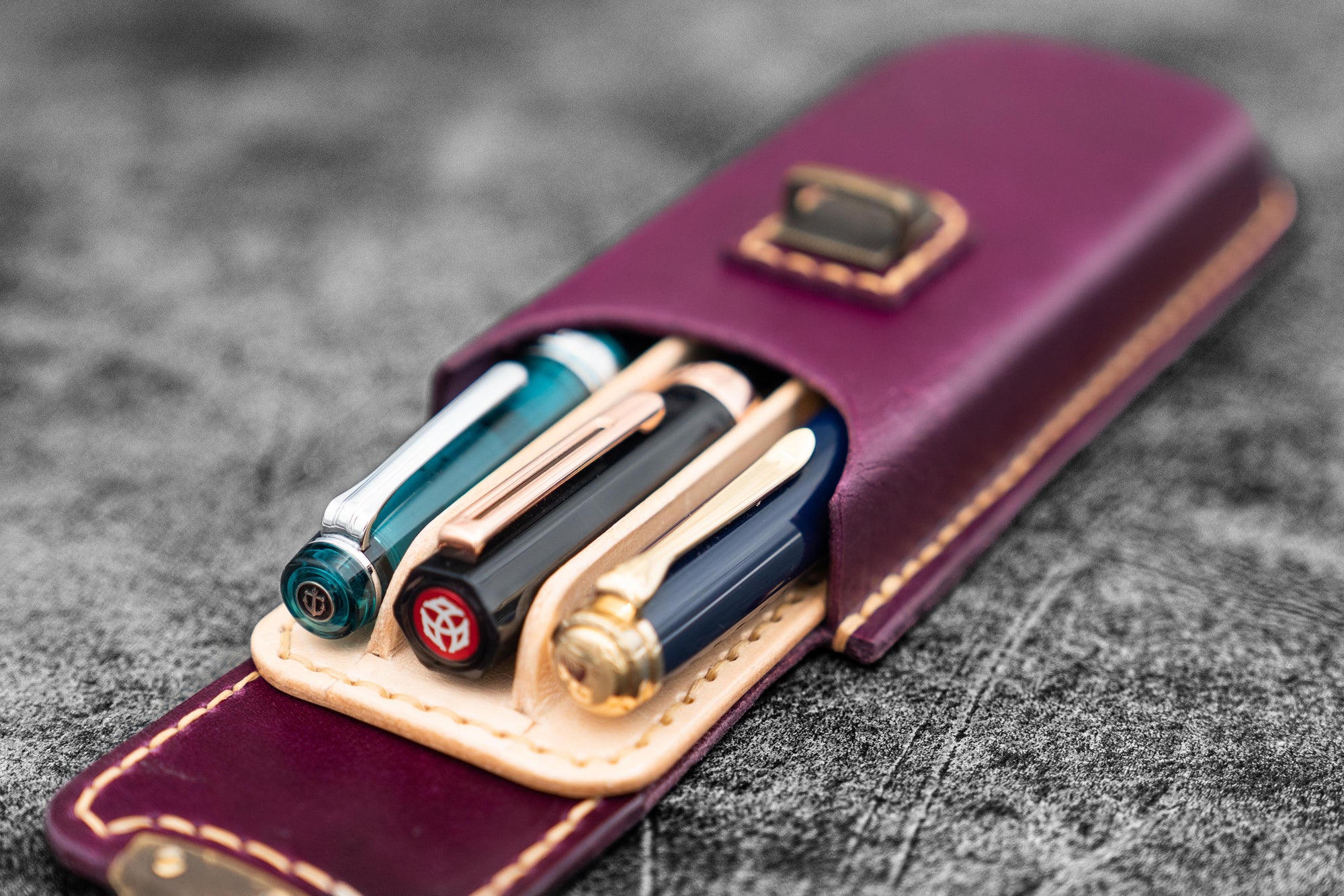 Distressed Leather Molded Pen Case for 3 Pens | Galen Leather