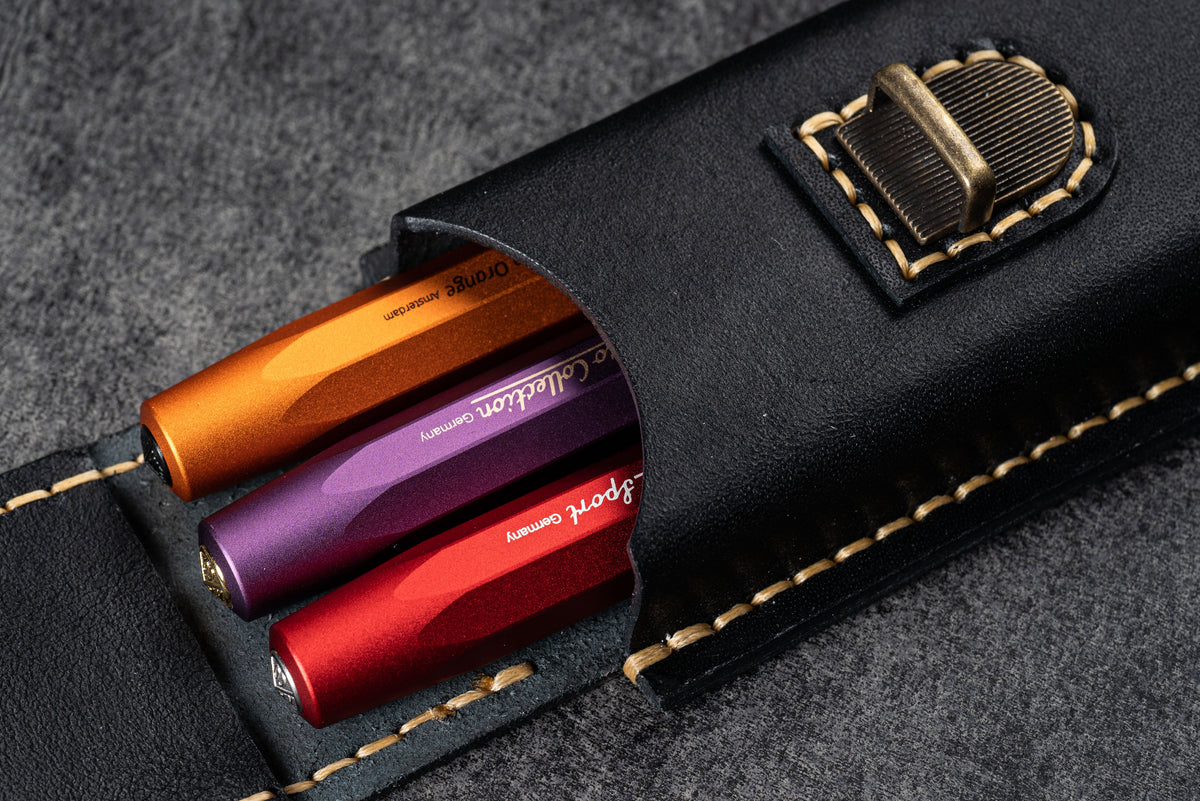 Distressed Leather Molded Pocket Pen Case for 3 Pens | Galen Leather