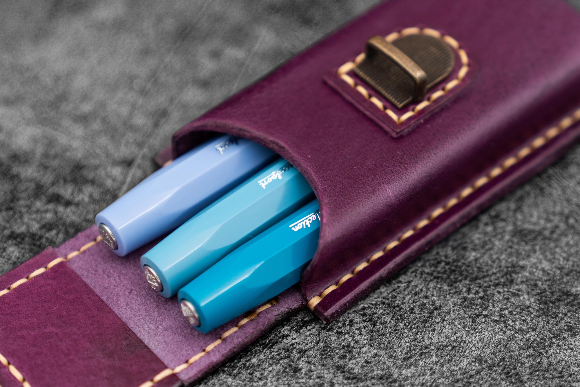 Purple Leather Molded Pocket Pen Case for 3 Pens | Galen Leather