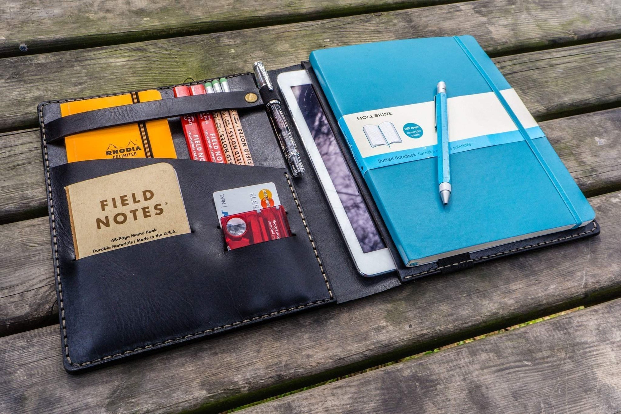 Black Composition Notebook Cover With iPad Pocket - Galen Leather