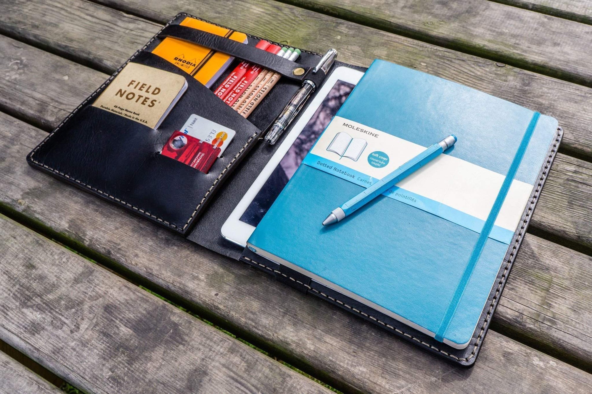 Black Composition Notebook Cover With iPad Pocket - Galen Leather