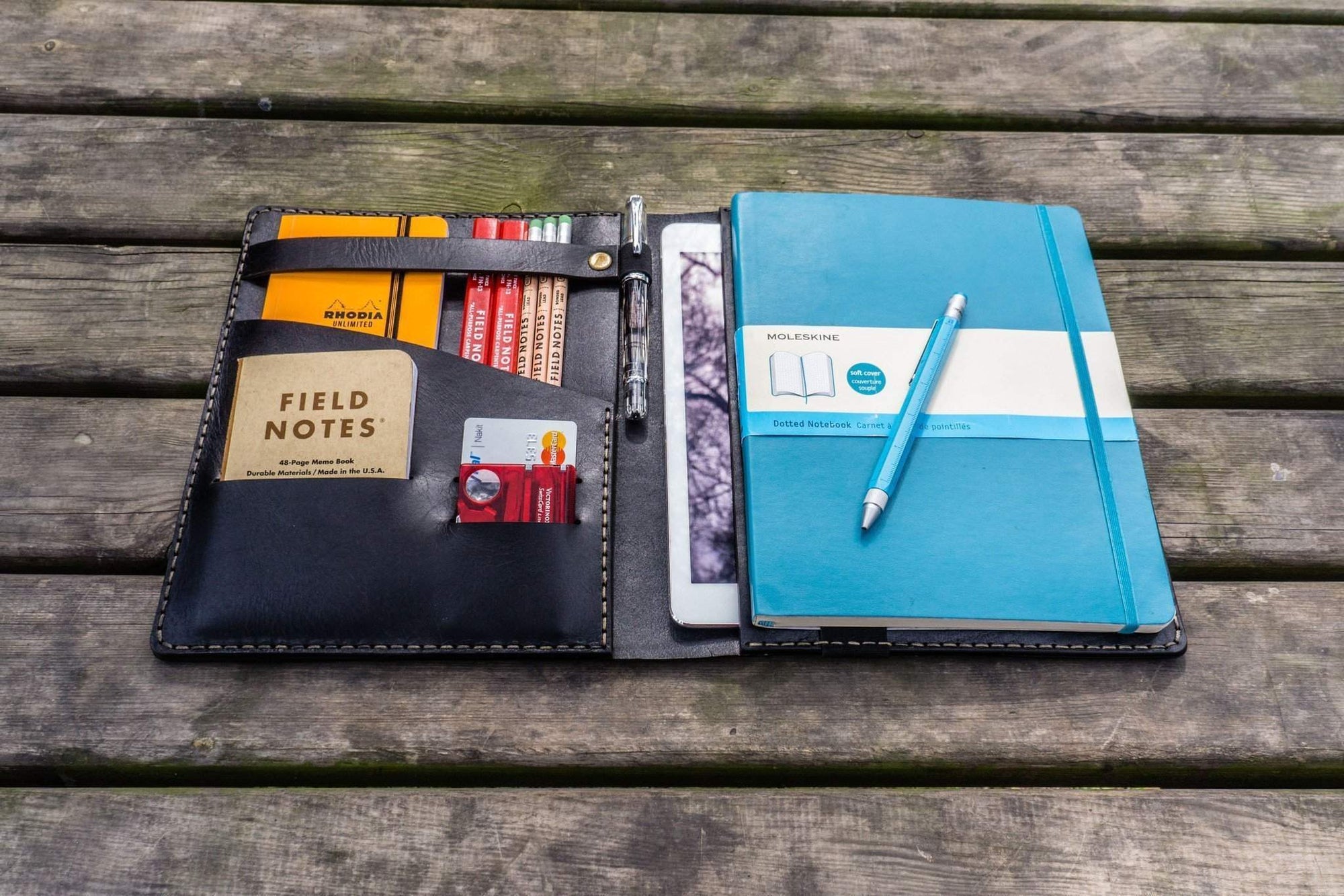 Black Composition Notebook Cover With iPad Pocket - Galen Leather