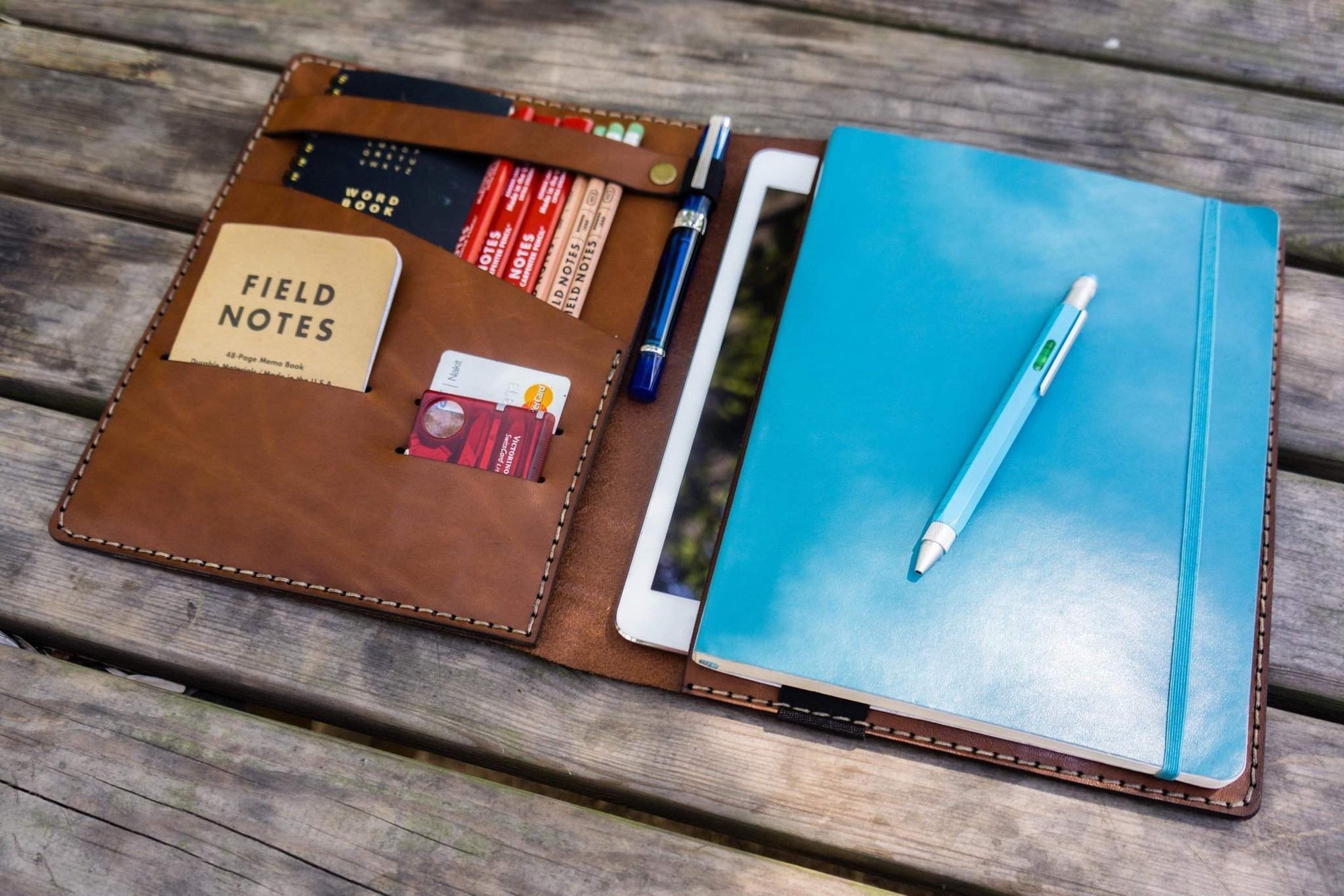 Composition Notebook Cover With iPad Pocket - Brown - Galen Leather