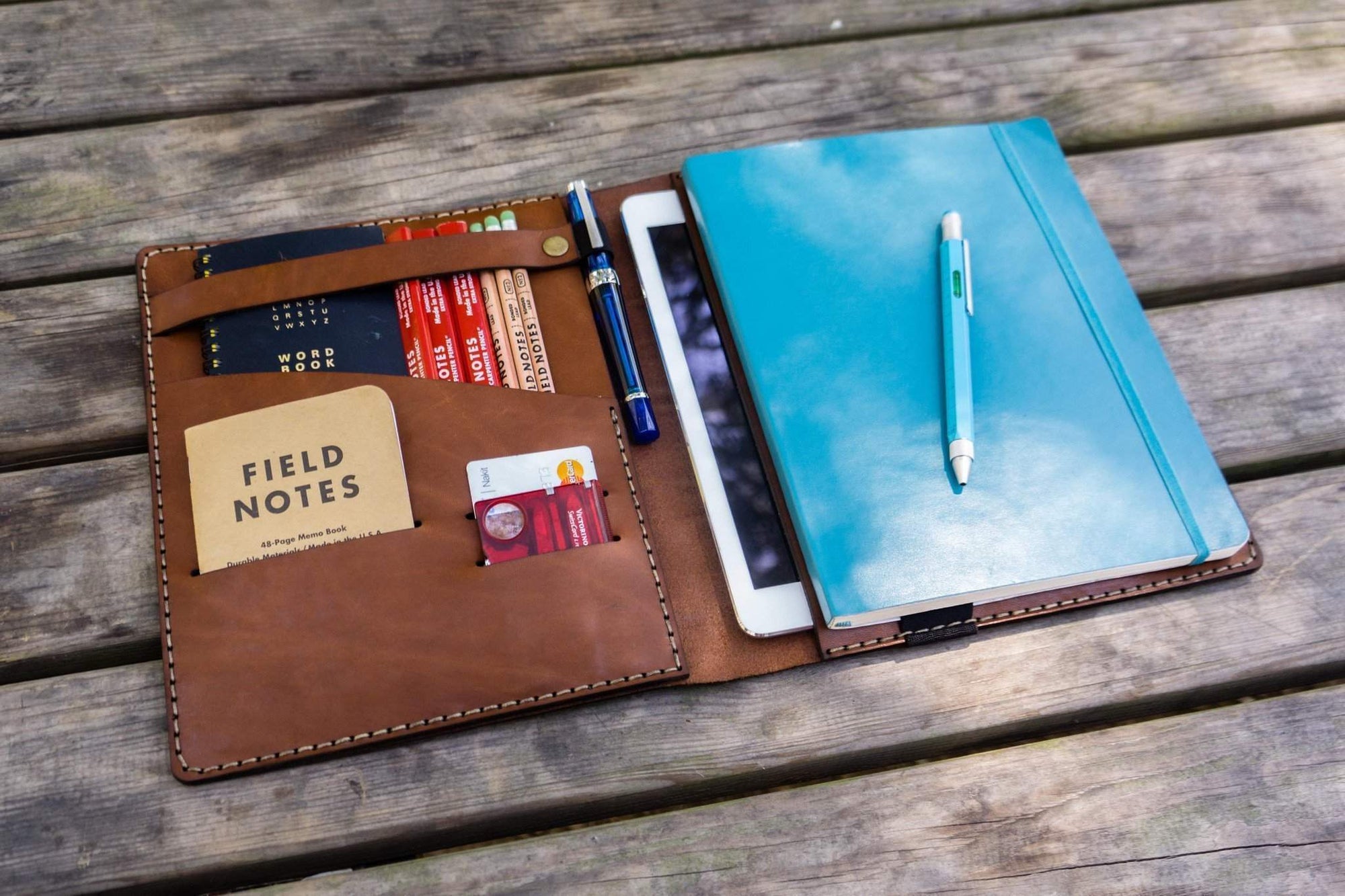 Composition Notebook Cover With iPad Pocket - Brown - Galen Leather