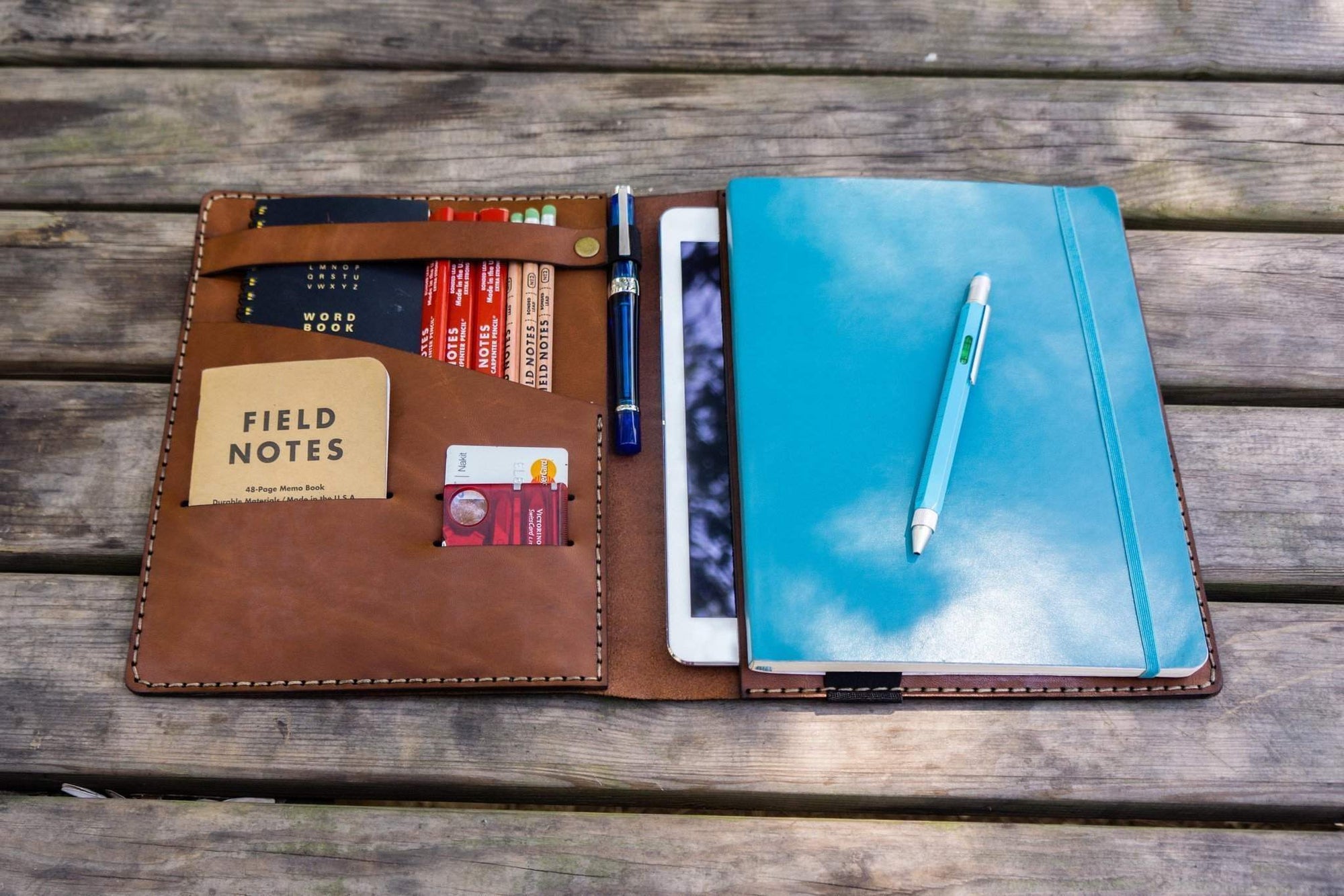 Composition Notebook Cover With iPad Pocket - Brown - Galen Leather