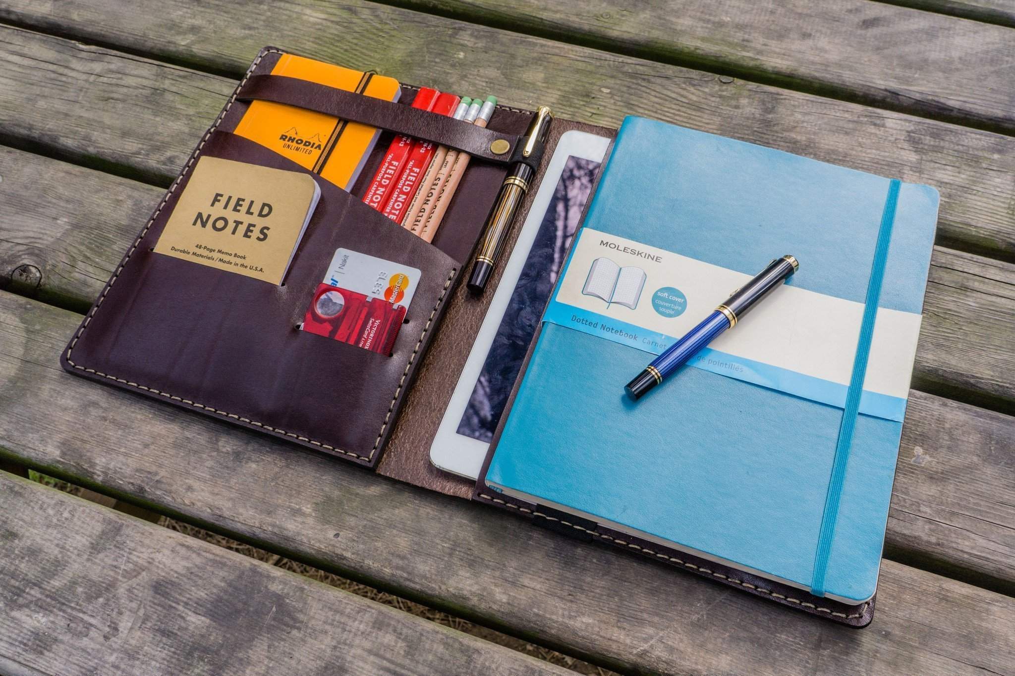 Composition Notebook Cover With iPad Pocket-Dark Brown - Galen Leather