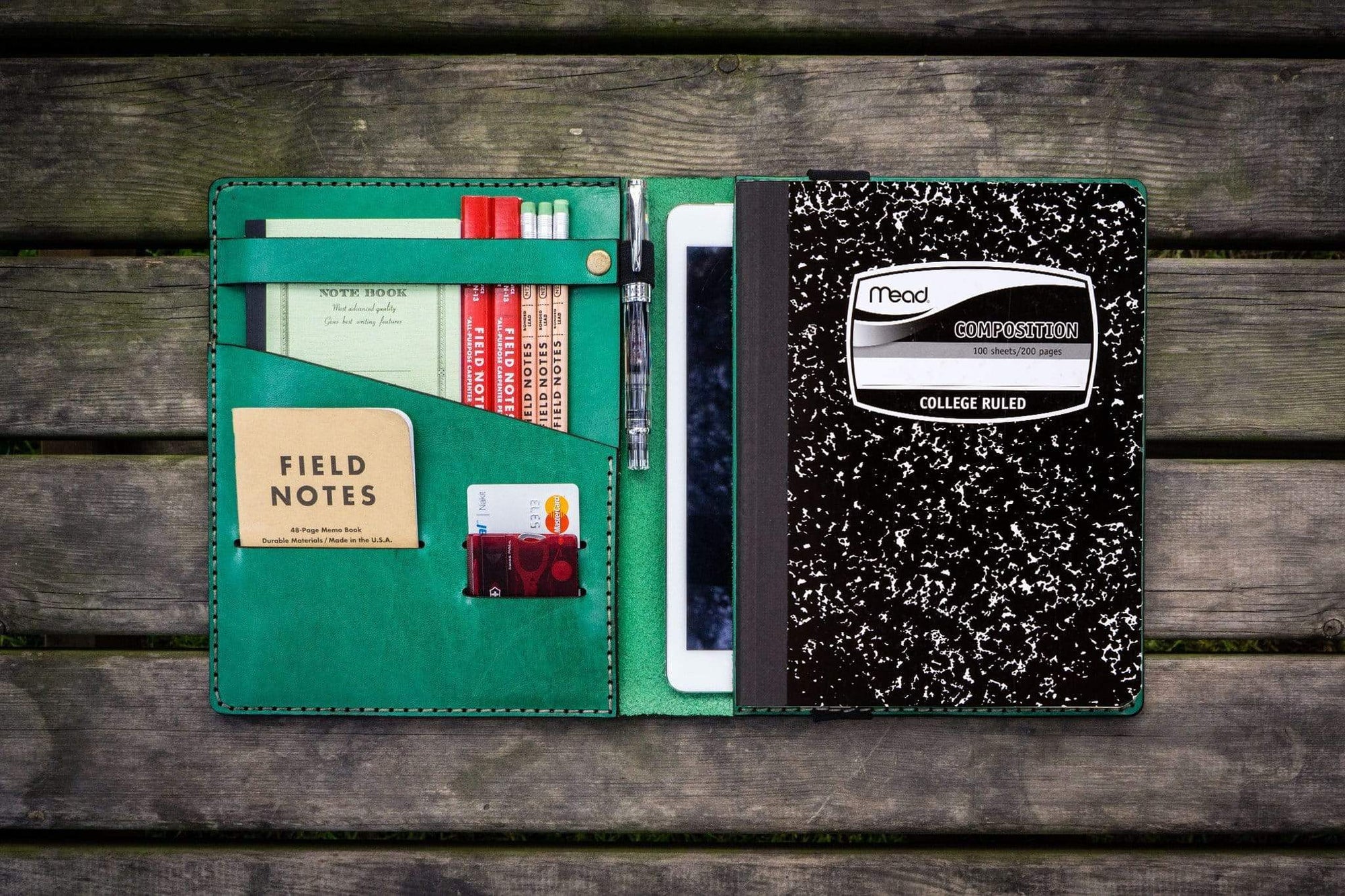 Composition Notebook Cover With iPad Pocket - Green - Galen Leather