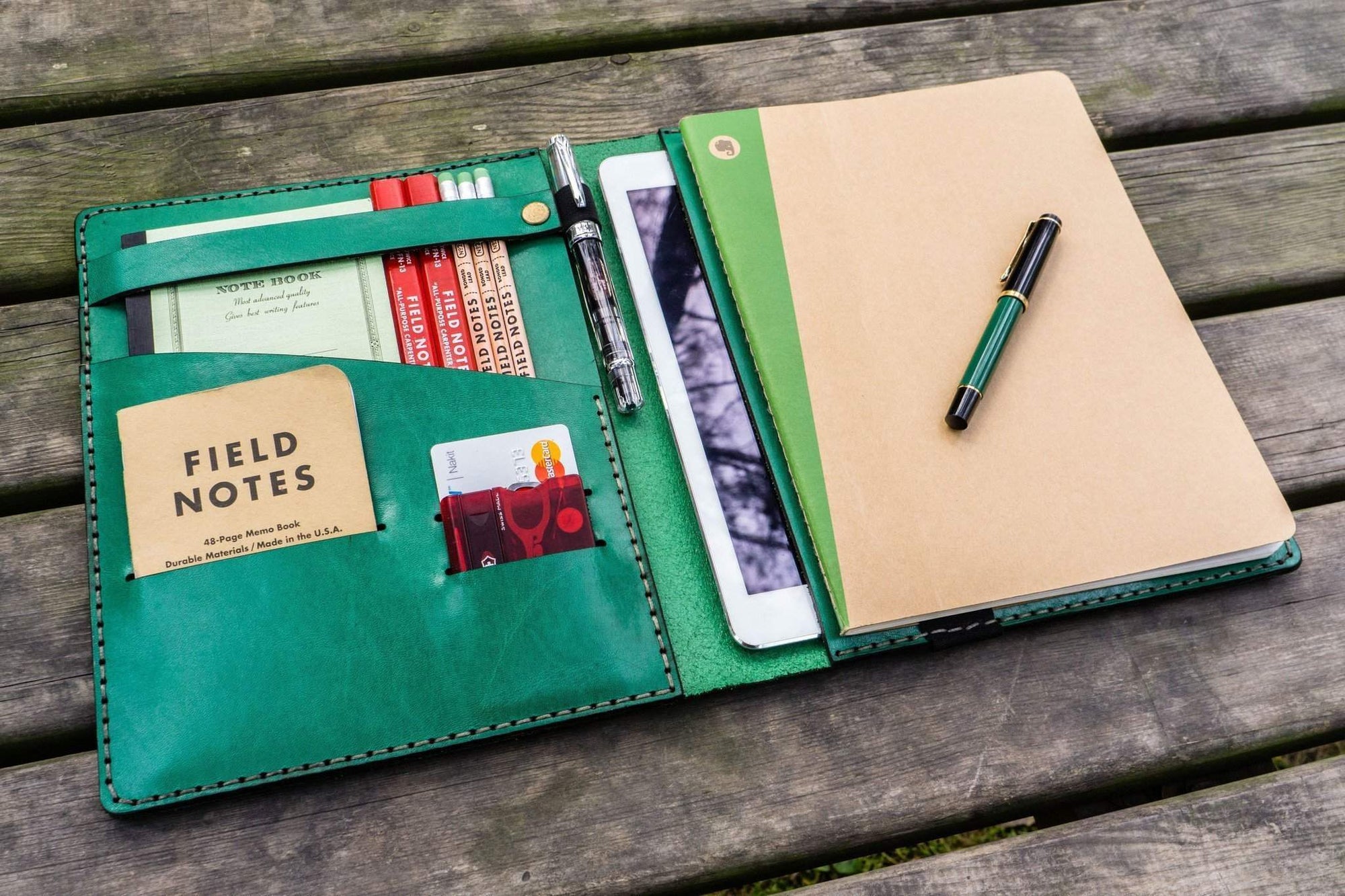 Composition Notebook Cover With iPad Pocket - Green - Galen Leather
