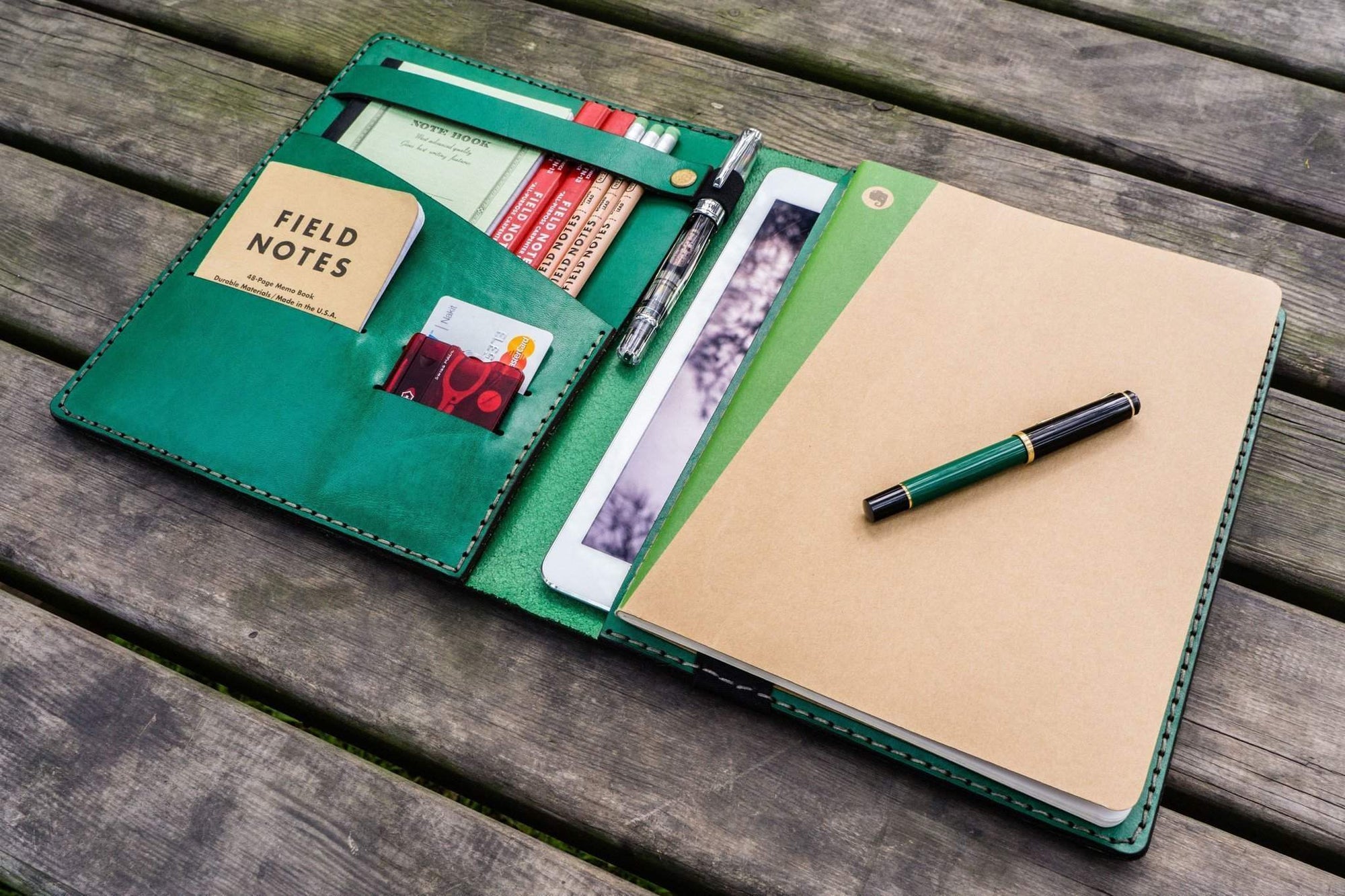 Composition Notebook Cover With iPad Pocket - Green - Galen Leather