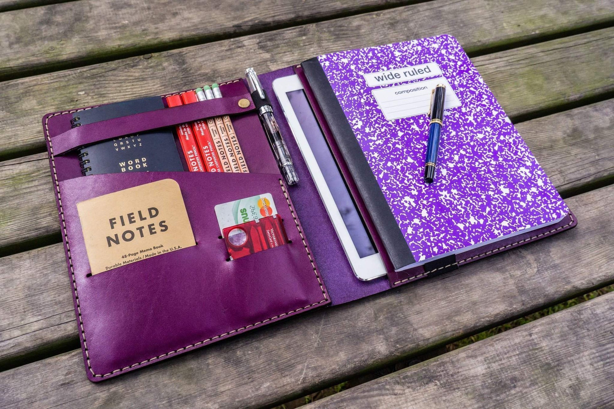 Composition Notebook Cover With iPad Pocket - Purple - Galen Leather
