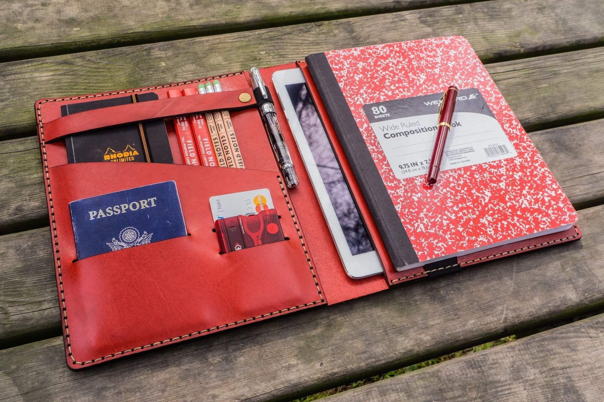 Composition Notebook Cover With iPad Pocket - Red - Galen Leather