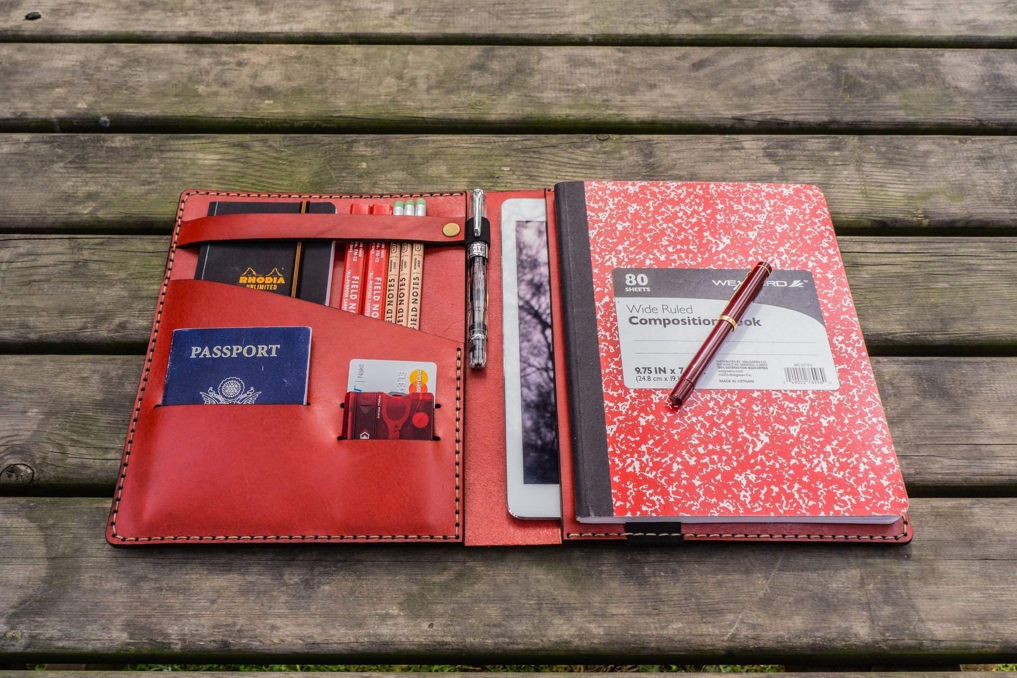 Composition Notebook Cover With iPad Pocket - Red - Galen Leather