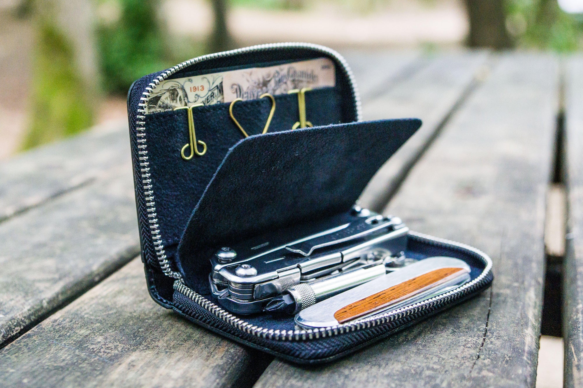 Black Zipped EDC Wallet | Handmade Veg-Tan Leather with Pen Holder ...