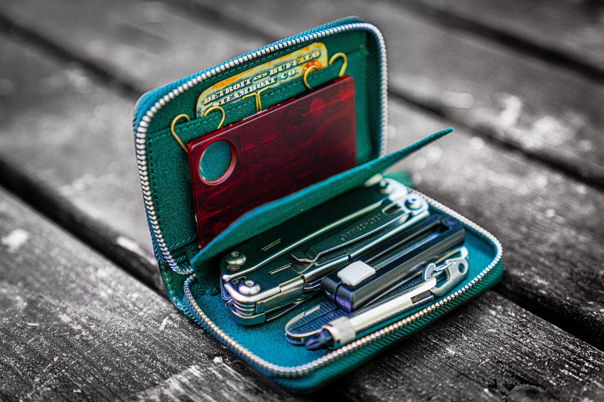 Green Zip EDC Wallet | To Carry Cards, Notebook, Pocket Pens, Multi ...