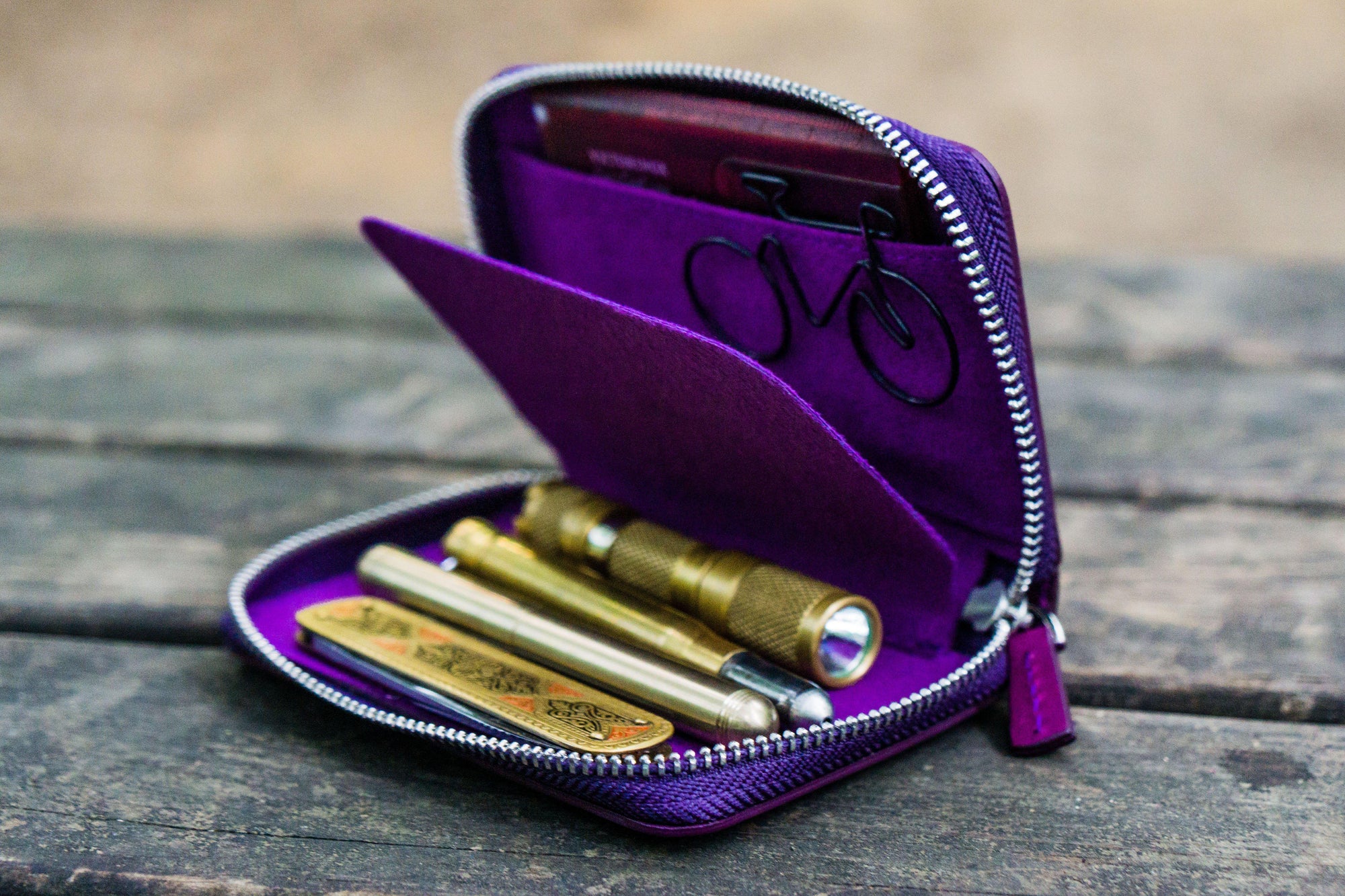 Purple Zipped EDC Wallet | Handmade Veg-Tan Leather Wallet with Pen ...