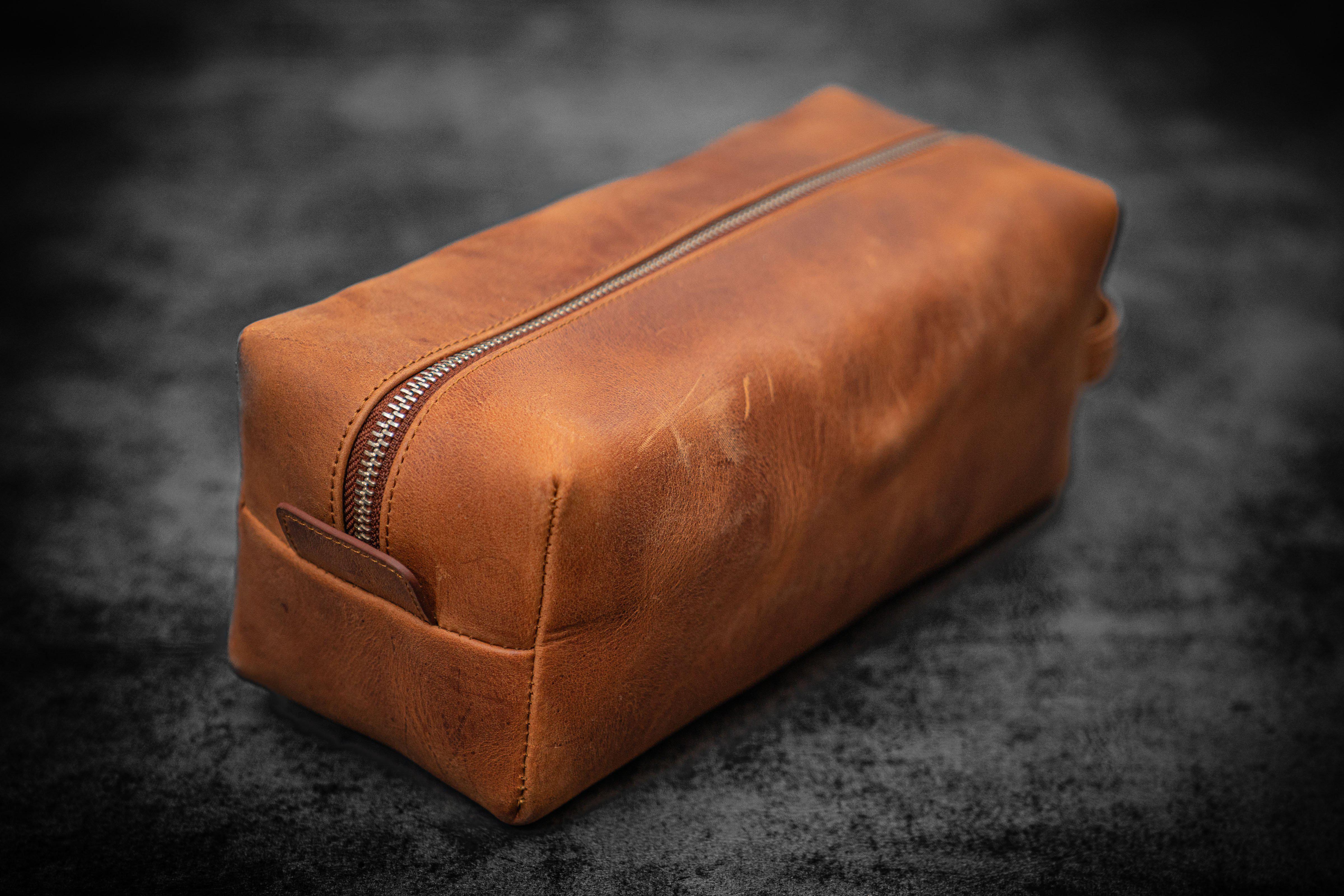 100% Handmade Leather Dopp Kit - Crazy Horse Brown - Galen Leather