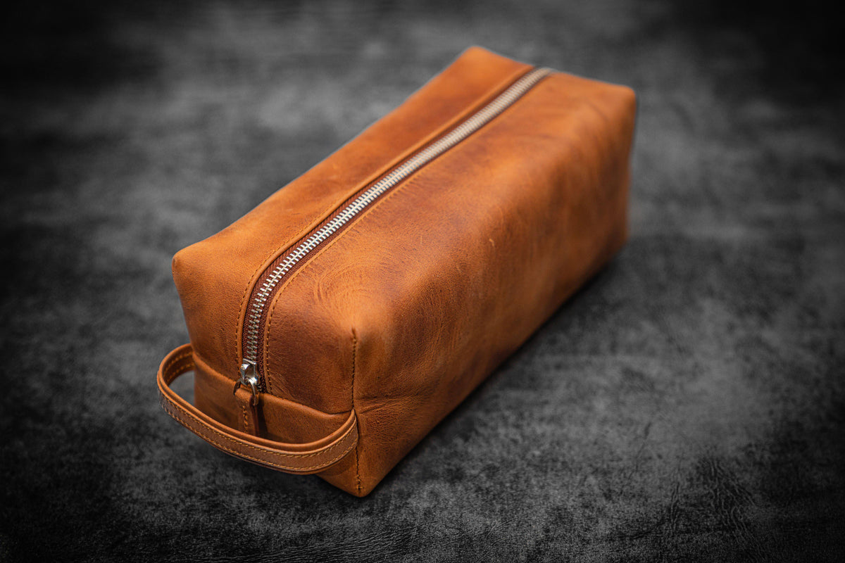 100% Handmade Leather Dopp Kit - Crazy Horse Brown - Galen Leather